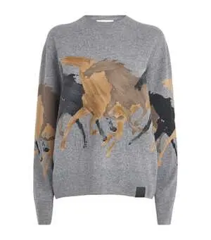 Stella McCartney Wool Horse Jacquard Sweater - Grey