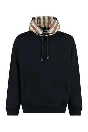 Burberry Cotton Hoodie With Check Pattern Hood - Black
