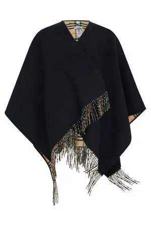 Burberry Wool Cape Scarf With Decorative Fringes
