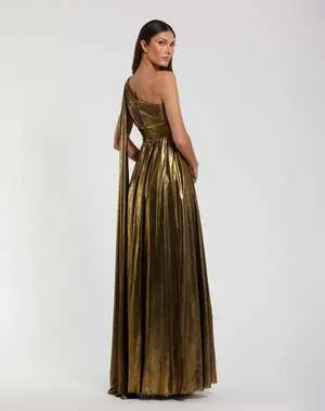 Mac Duggal Metallic One Shoulder Gown With Slit