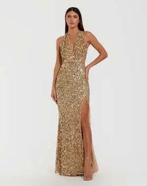 Mac Duggal Sequin Halter Column Gown