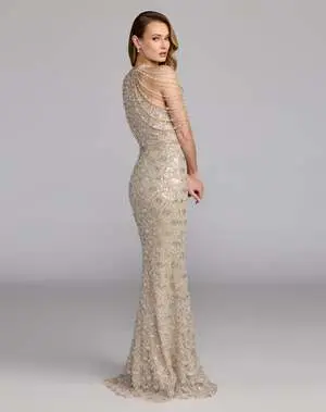 MAC DUGGAL COLLECTION Draped Pearl Embellished Column Gown