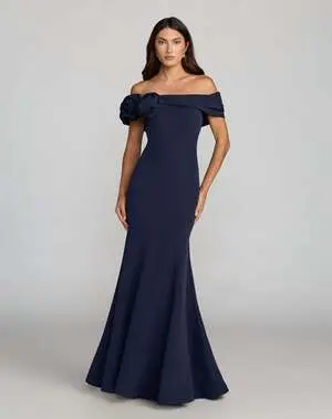 Mac Duggal Off The Shoulder Crepe Mermaid Gown - Navy