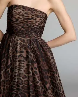 Mac Duggal Strapless Ruched Bodice A-line Chiffon Midi Dress