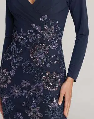 Mac Duggal Petite Floral Embroidered Gown - Navy