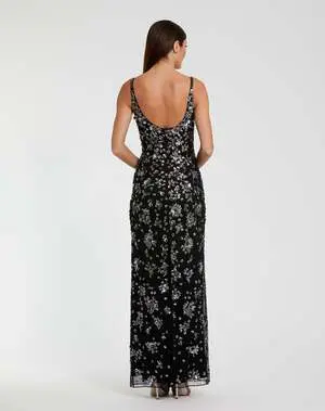 Mac Duggal Floral Embellished Scoop Neck Evening Gown - Black