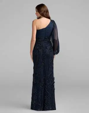 Mac Duggal Petite One Sleeve Chiffon Embellished Gown