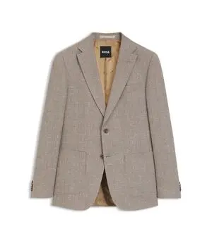 BOSS Slim-fit Blazer In A Patterned Virgin Wool Blend - Beige