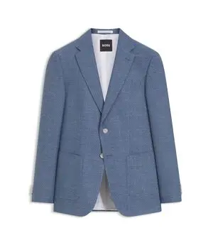 BOSS Slim-fit Blazer In A Patterned Virgin Wool Blend - Light Blue