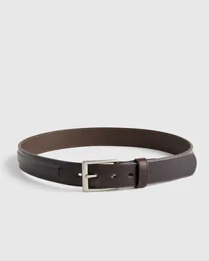 Quince Hugo Contoured Leather Dress Belt With Brass Buckle - Hickory