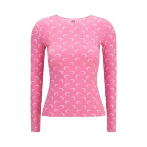 MARINE SERRE Moon Printed Jersey Long-sleeve Crewneck Top - Pink