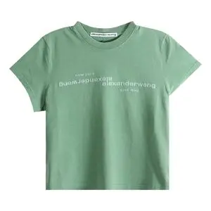 Alexander Wang Mirrored Logo Print Shrunken Tee 'washed Sage - Green