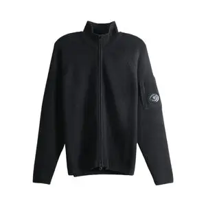 C.P. COMPANY Waffle Knit Cotton Zip Lens Cardigan - Black