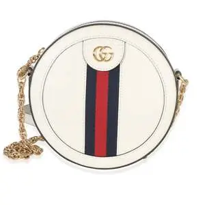 Gucci Mystic Textured Calfskin Web Mini Ophidia Round Shoulder Bag - White