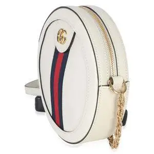 Gucci Mystic Textured Calfskin Web Mini Ophidia Round Shoulder Bag - White