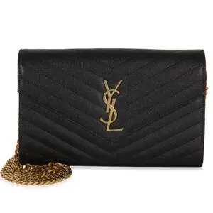 Saint Laurent Grain De Poudre Classic Cassandre Chain Wallet - Black