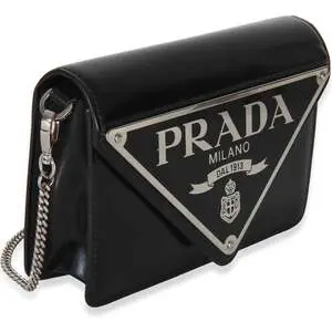 Prada Spazzolato Leather Flap Chain Crossbody Bag
