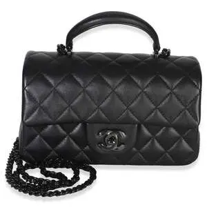 CHANEL Chanel Quilted Lambskin Mini Top Handle Rectangular Flap Bag