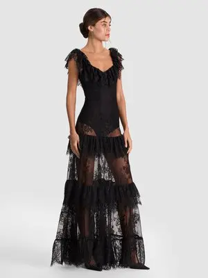 Alice + Olivia Myrna Lace Tiered Gown