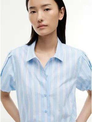 Tommy Hilfiger Puff-sleeve Striped Poplin Shirt