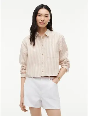 Tommy Hilfiger Boxy Fit Gold-button Stripe Poplin Shirt - Clayed Pebble