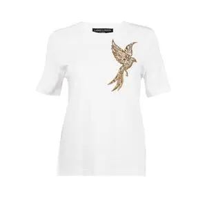 HOUSE OF LAINES LONDON Embellished Bird Of Paradise T-shirt - White/gold