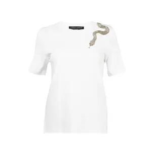 HOUSE OF LAINES LONDON White / Silver Laines Couture Embellished Silver Snake T-shirt White - White/silver