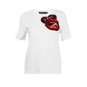 HOUSE OF LAINES LONDON White / Red Laines Couture Embellished Love Lips T-shirt White - White/red