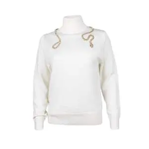 HOUSE OF LAINES LONDON Neutrals Laines Couture Wrap Crystal & Pearl Snake Embellished Knitted Roll Neck Cream - White