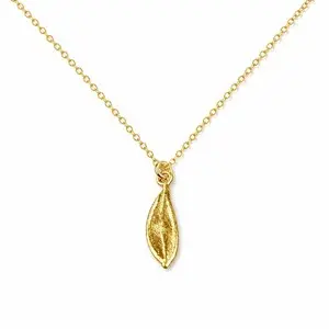 MOTHER NATURE JEWELRY Handmade Sterling Silver Olive Leaf Pendant Necklace - Gold