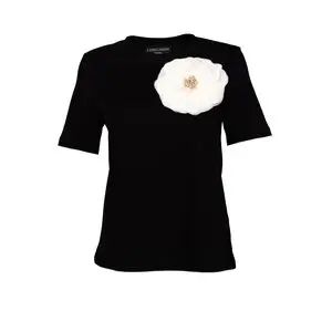 HOUSE OF LAINES LONDON Embellished Organza Corsage T-shirt - Black