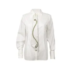 LAINES LONDON Hand Embellished Crystal Snake Tie Shirt - White