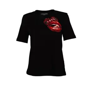 HOUSE OF LAINES LONDON Black / Red Laines Couture Embellished Love Lips T-shirt Black - Black/red