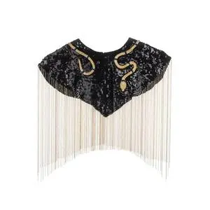 HOUSE OF LAINES LONDON Gold / Black Laines London Hand Beaded Gold Snake Tassel Cape - Gold/black