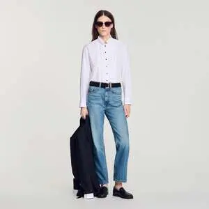 Sandro Pleated Shirt With Origami Collar - White