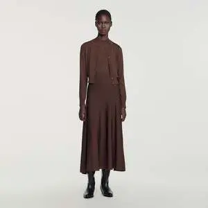 Sandro Long Sheer-effect Knit Skirt - Brown