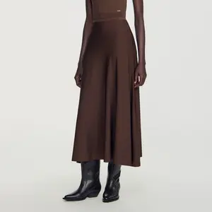 Sandro Long Flared Fine Knit Skirt