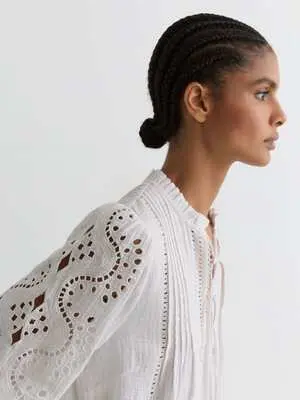REISS Gia Cotton Broderie Mini Dress