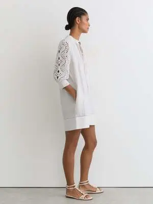 REISS Gia Cotton Broderie Mini Dress