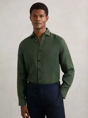 REISS Ruban Linen Cutaway-collar Regular-fit Shirt Kale Green