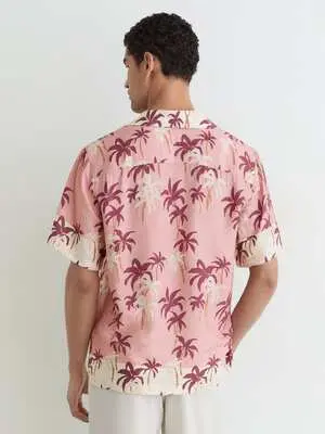 REISS Madrona Palm-print Cuban-collar Shirt