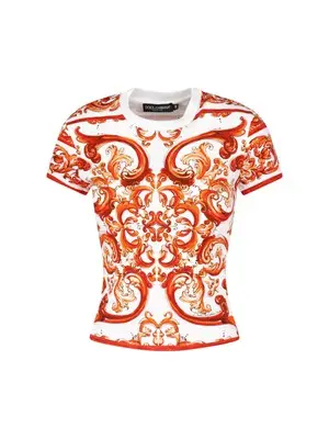 Dolce & Gabbana Majolica" Printed Stretch Cotton T-shirt - Multi