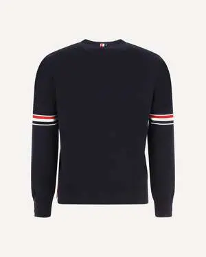 Thom Browne Cotton Crewneck Sweater With Striped Sleeves - Blue
