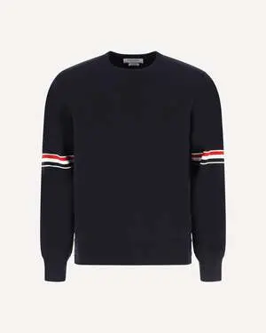 Thom Browne Cotton Crewneck Sweater With Striped Sleeves - Blue