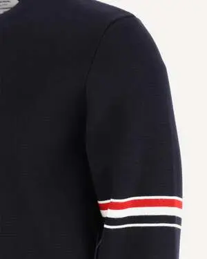 Thom Browne Cotton Crewneck Sweater With Striped Sleeves - Blue