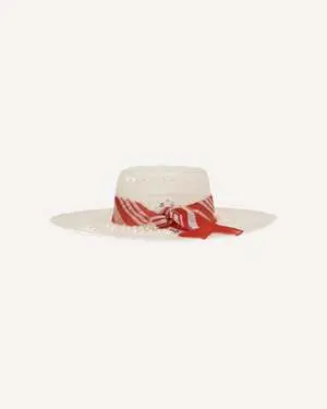 Ermanno Scervino Straw Wide-brim Hat With Vichy Print Silk Scarf