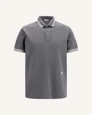Moncler Cotton Piqué Polo With Triped Trim - Grey