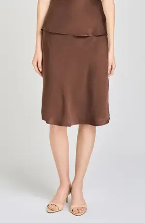 WAYF Felicity Satin Slip Skirt - Chocolate
