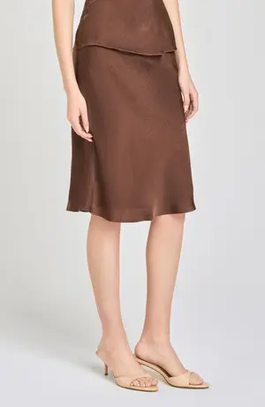 WAYF Felicity Satin Slip Skirt - Chocolate