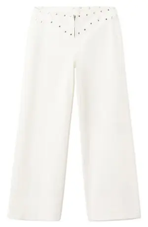 Mango Studded Low Waist Straight Leg Jeans - Off White